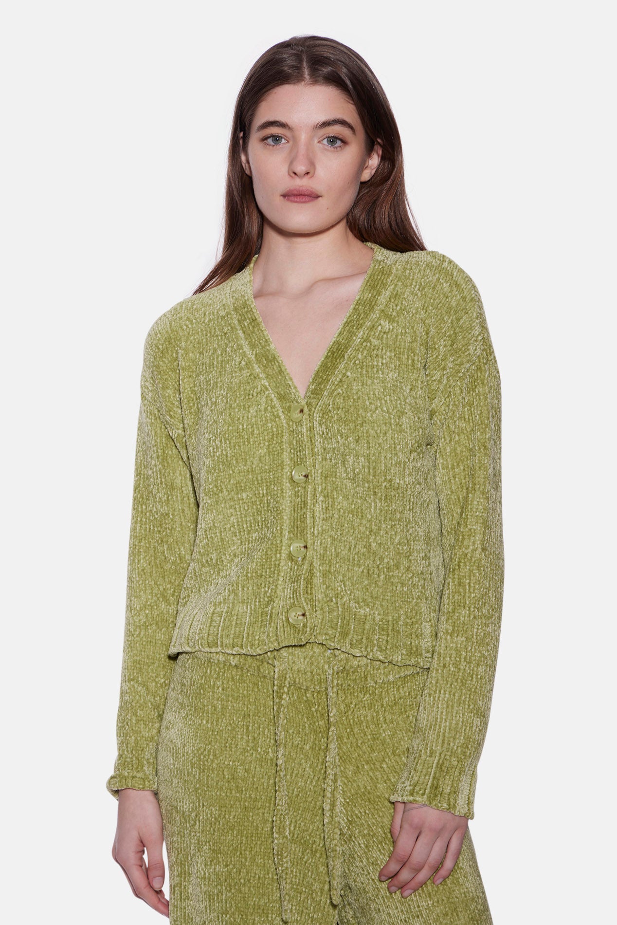 Adele Chenille Cardigan Fern Green – blueandcream