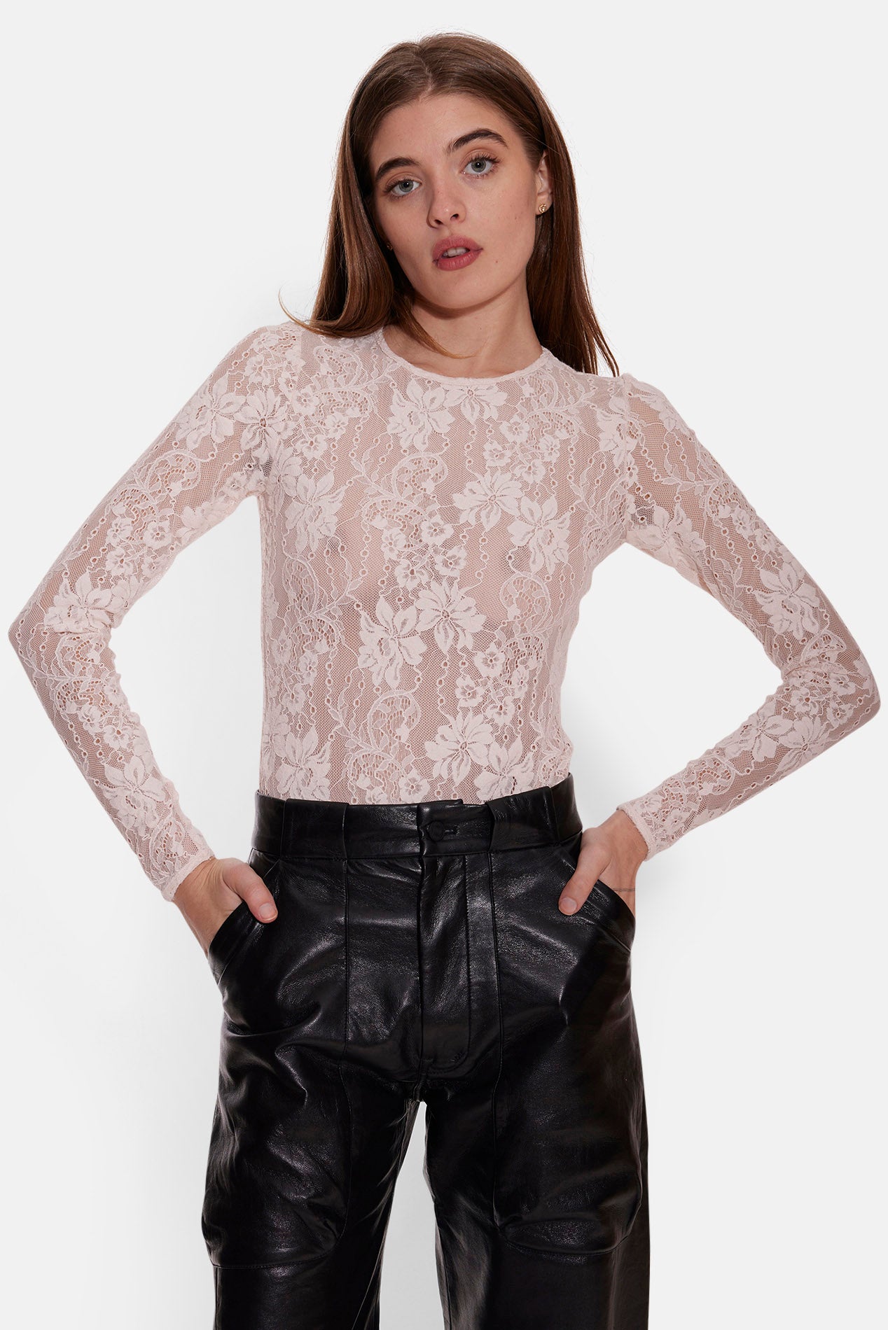 Zimmermann Longsleeve Lace Bodysuit Pale Pink – blueandcream