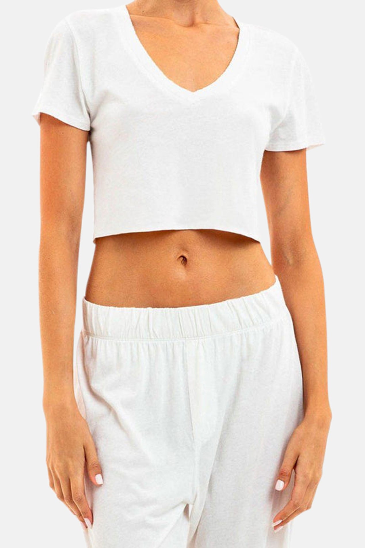 Cropped V Neck Tee Ivory – blueandcream