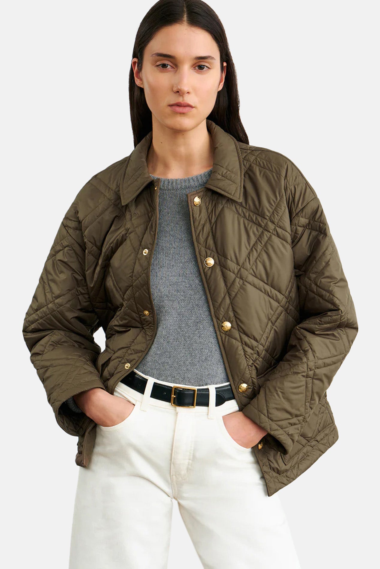 Nili Lotan Helah Quilted Parka Army Green – blueandcream