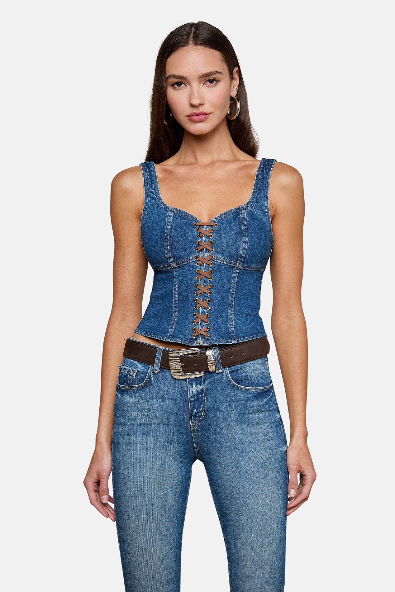 L'Agence Nayeli Denim Corset Top Redford – blueandcream