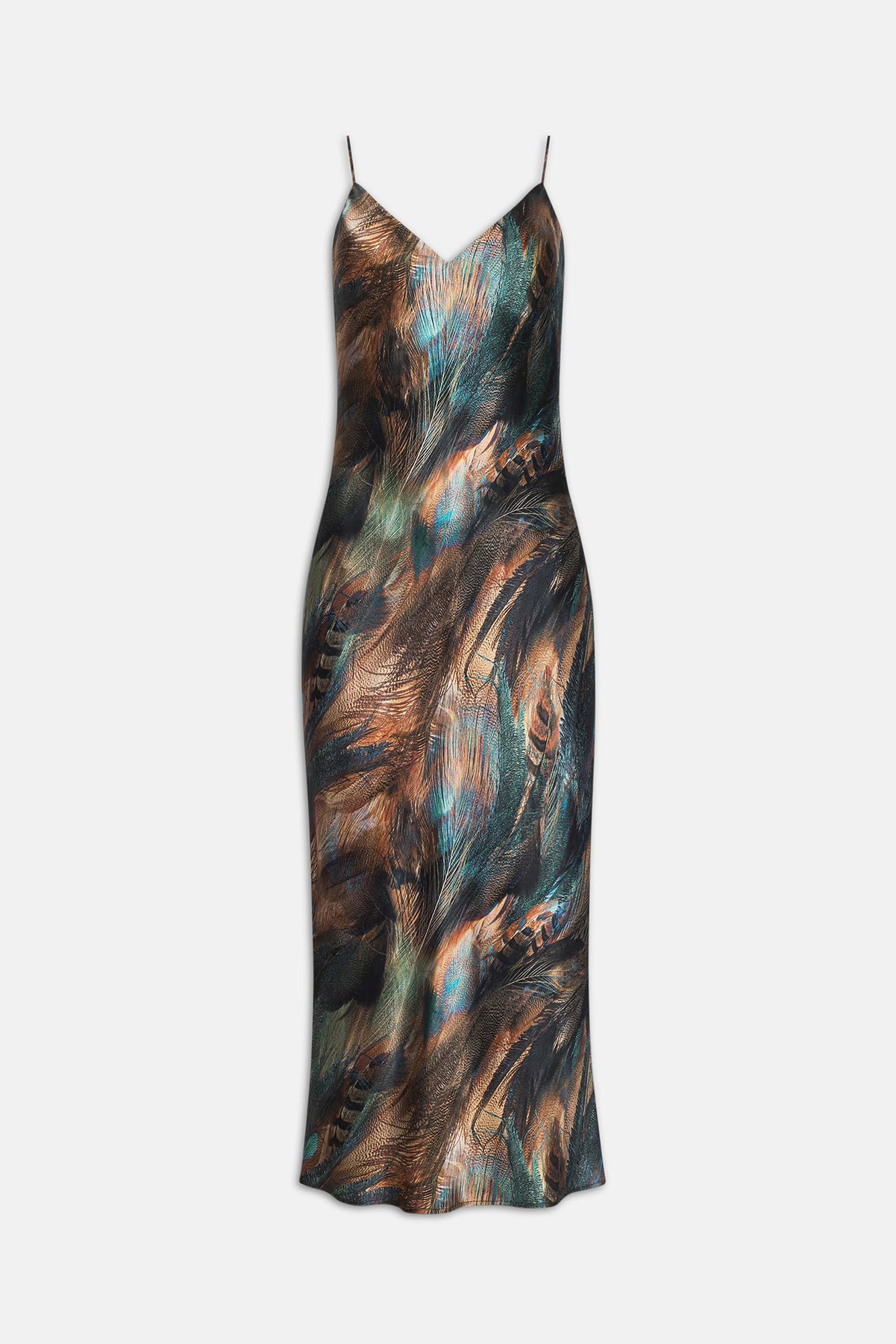L'Agence Seridie Silk Slip Dress Teal Multi Mix Feather – blueandcream