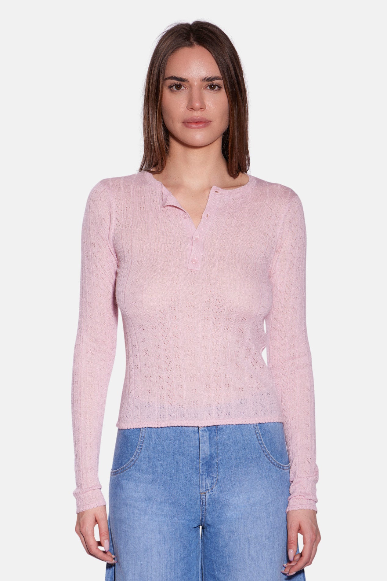 Sylvia Pointelle Henley Pink – blueandcream